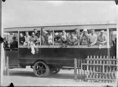 The Philadelphia rowing crew shown a French auto bus returning - 1924 ...