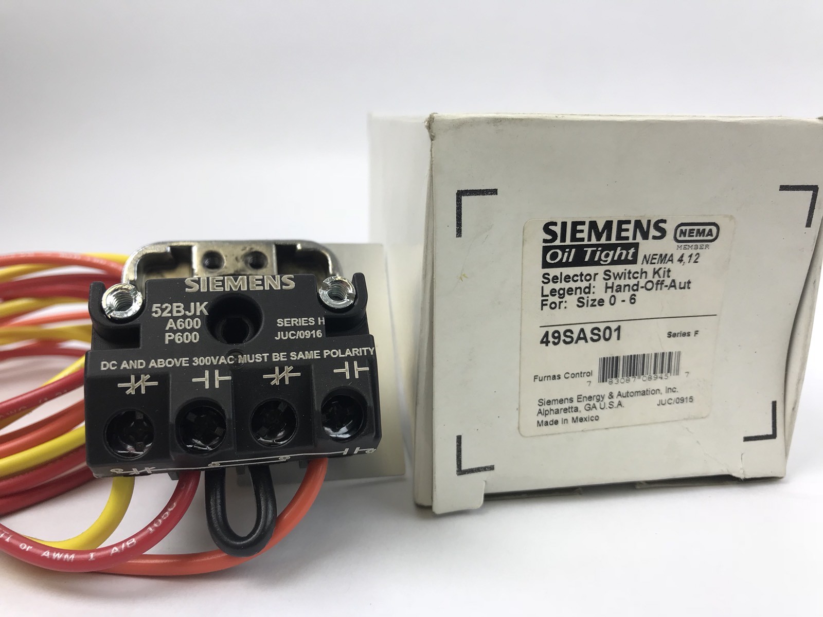 SIEMENS 49SAS01 SELECTOR SWITCH KIT, HAND-OFF-AUTO, FOR SIZE 0-6, *NEW ...