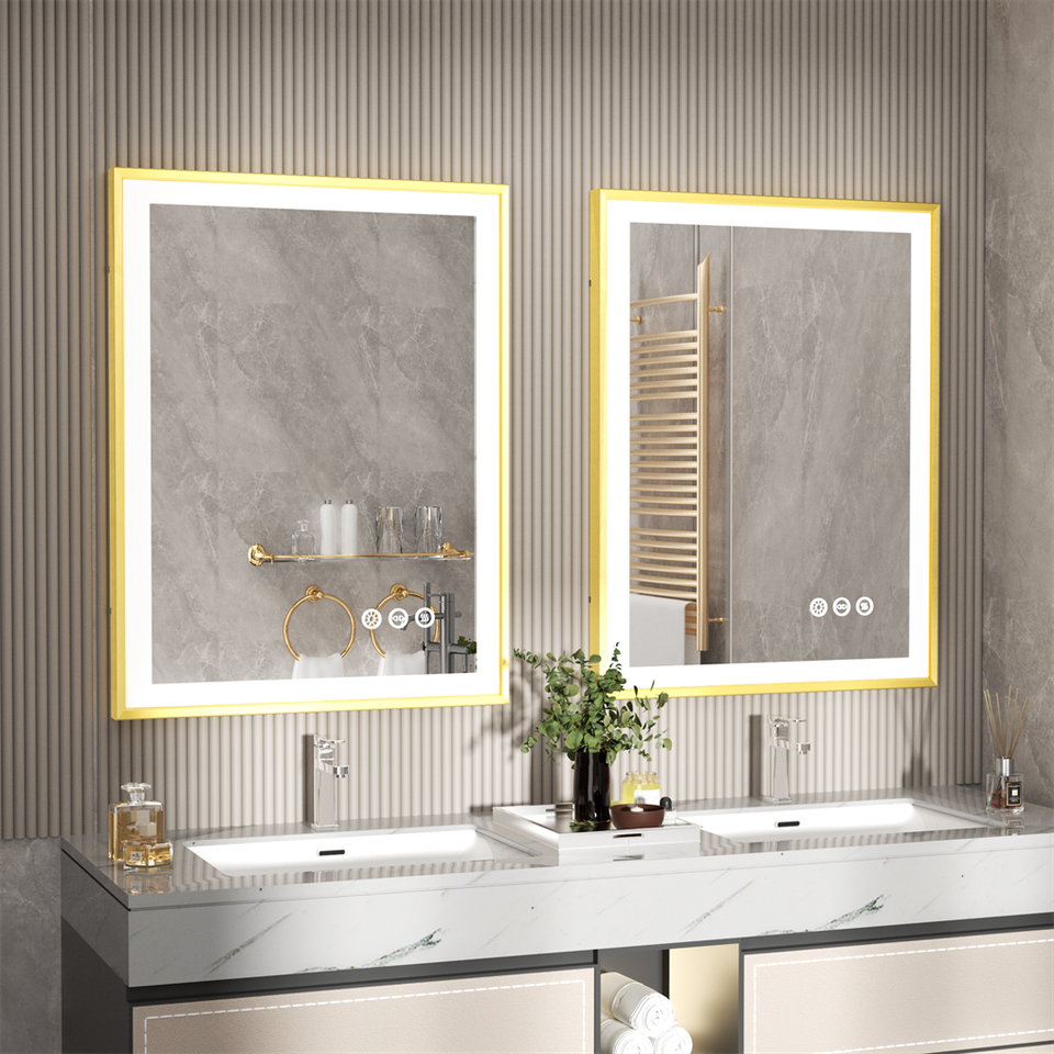 Extra Large LED Bathroom Mirrors Front Light Gold Aluminum Framed ...