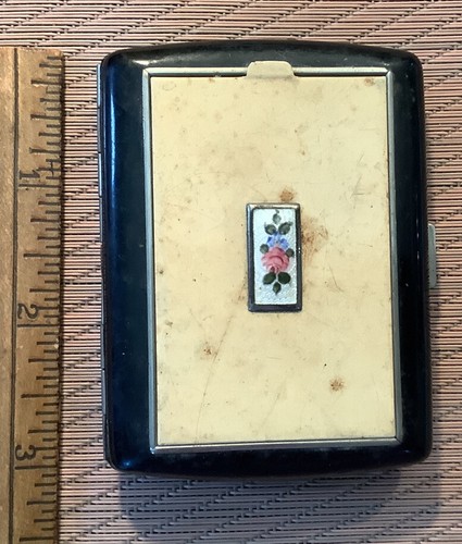 Ladies Mirror Compact Antique Guilloche Enamel Brass floral Original ...