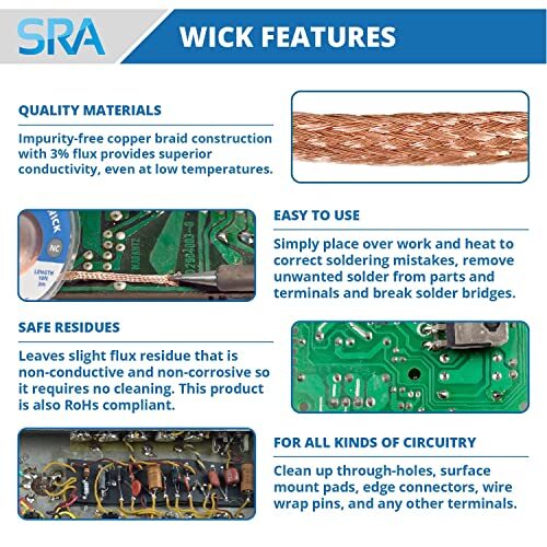 SRA Soldering Wick with Flat Woven Copper Desoldering Braid Strip and ...
