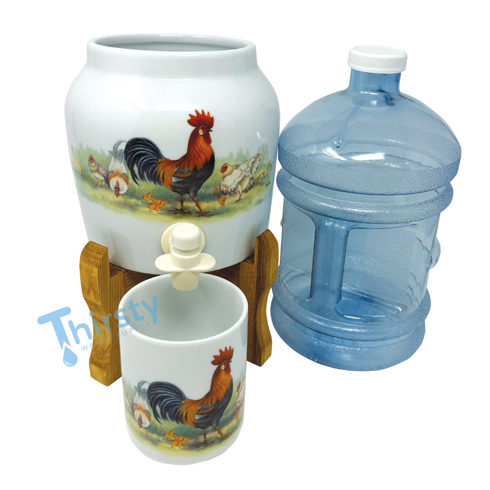 Water Crock Dispenser Set Rooster Ceramic Half Gallon Water Bottle Cup ...