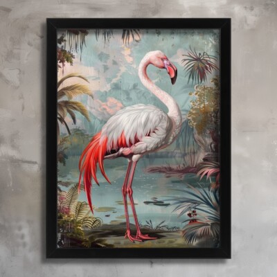 Vintage Flamingo Illustration Retro Flamingo Wall Art Print Bird Poster ...