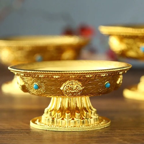 Alloy Tribute Buddhist Fruit Plate Gold Luster Tibetan Plate Engraving ...