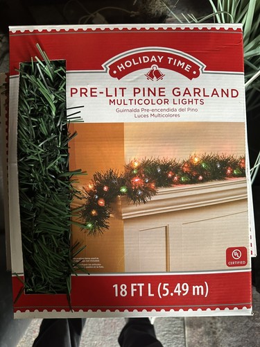 18-Foot Pre-Lit Pine Garland with Multicolor Lights Holiday Time | eBay