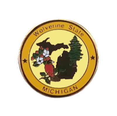 Michigan Pins State of Michigan Emblem Pin Travel Vacation Souvenir VIP ...