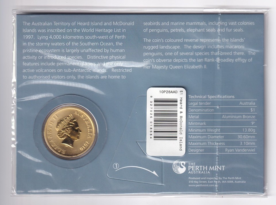 2010 $1 CELEBRATE AUSTRALIA - HEARD ISLAND & MCDONALD ISLANDS COIN # ...