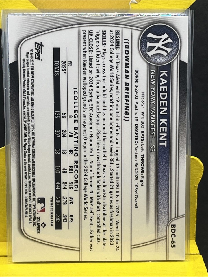 2025 Bowman Draft Chrome #BDC-65 Kaeden Kent Mega Mojo 1st Bowman ...