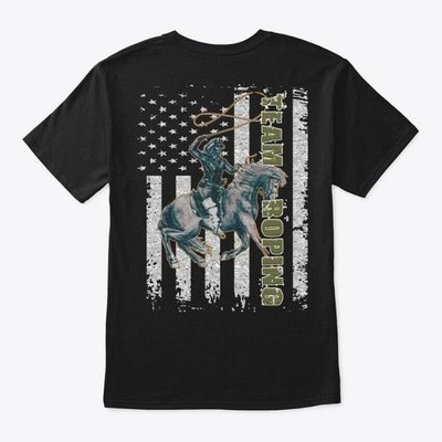 American Team Roping-flag-rodeo- T-Shirt Made in the USA Size S to 5XL ...