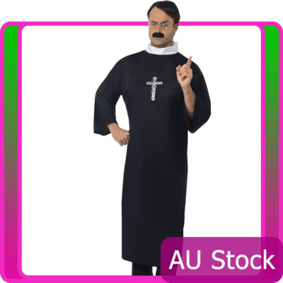 Mens Priest Costume Black Robe Clerical Collar Monk Vicar Religious ...