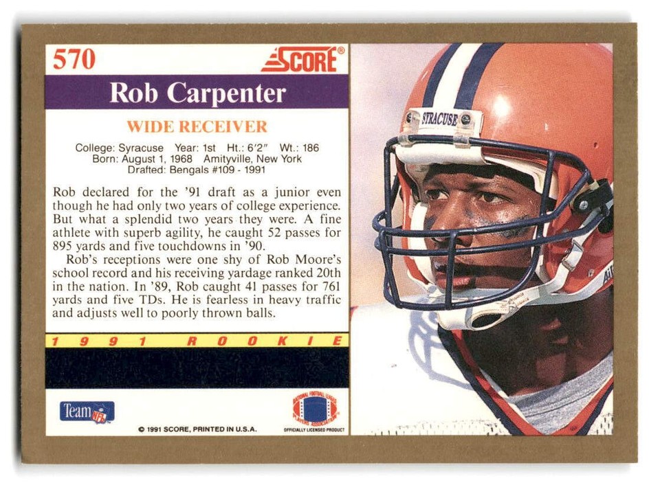 Rob Carpenter 1991 Score #570 Syracuse Orangemen FOOTBALL | eBay