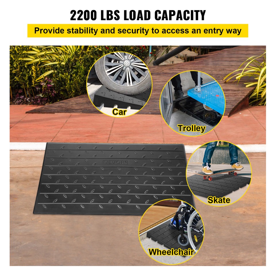 Rubber Threshold Curb Ramp 4" Rise with 3 Channels for Wheelchair ...