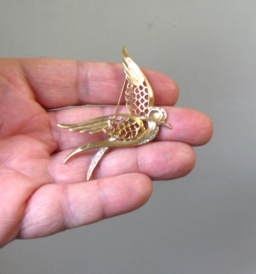 Vintage Signed BOUCHER Flying Bird PIN Gold Tone/ Rhinestones | eBay