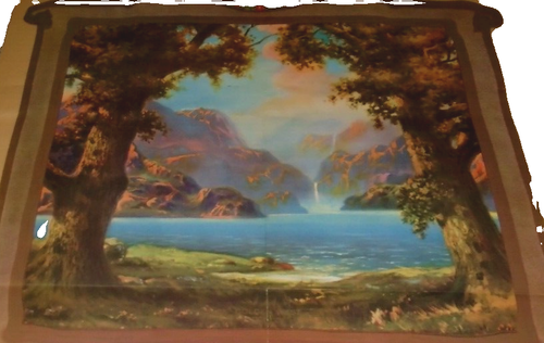 R. Atkinson Fox, Lake Waterfall Mt's Flowers Trees 30.5"x20" LARGE ...