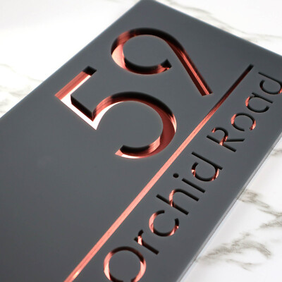Rose Gold Door Sign House Numbers Laser Cut Grey House Numbers Address ...