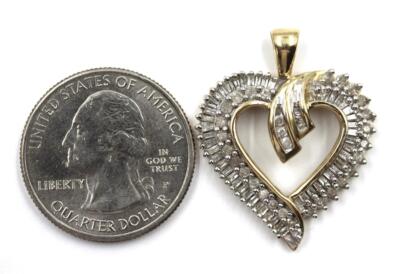 85 GORGEOUS AUTHENTIC ROUND & BAGUETTE DIAMONDS 10K SOLID GOLD HEART ...