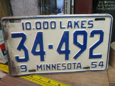 1954 MINNESOTA LICENSE PLATE CAR vehicle MN TAX TAG JMJ ORIGINAL ISSUE ...