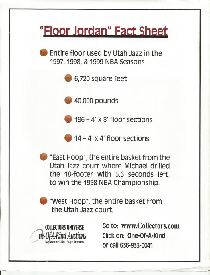 "Floor Jordan" Utah Jazz Basketball Court Auction Ad Flyer - MJ's Wins ...