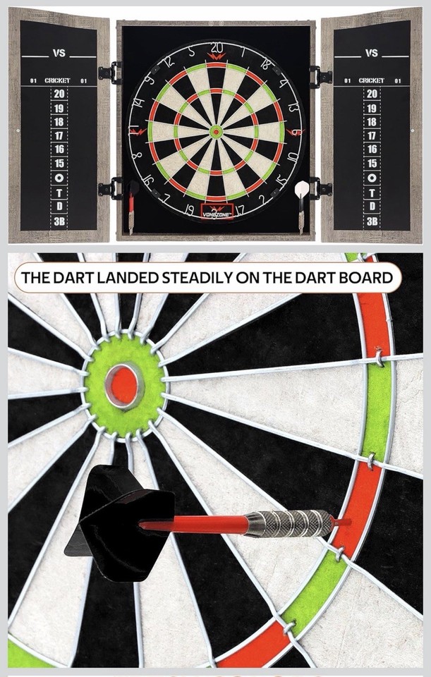 Dartboard Cabinet Set with Scoreboard 6 Darts Chalk Home Game Bar Gray ...