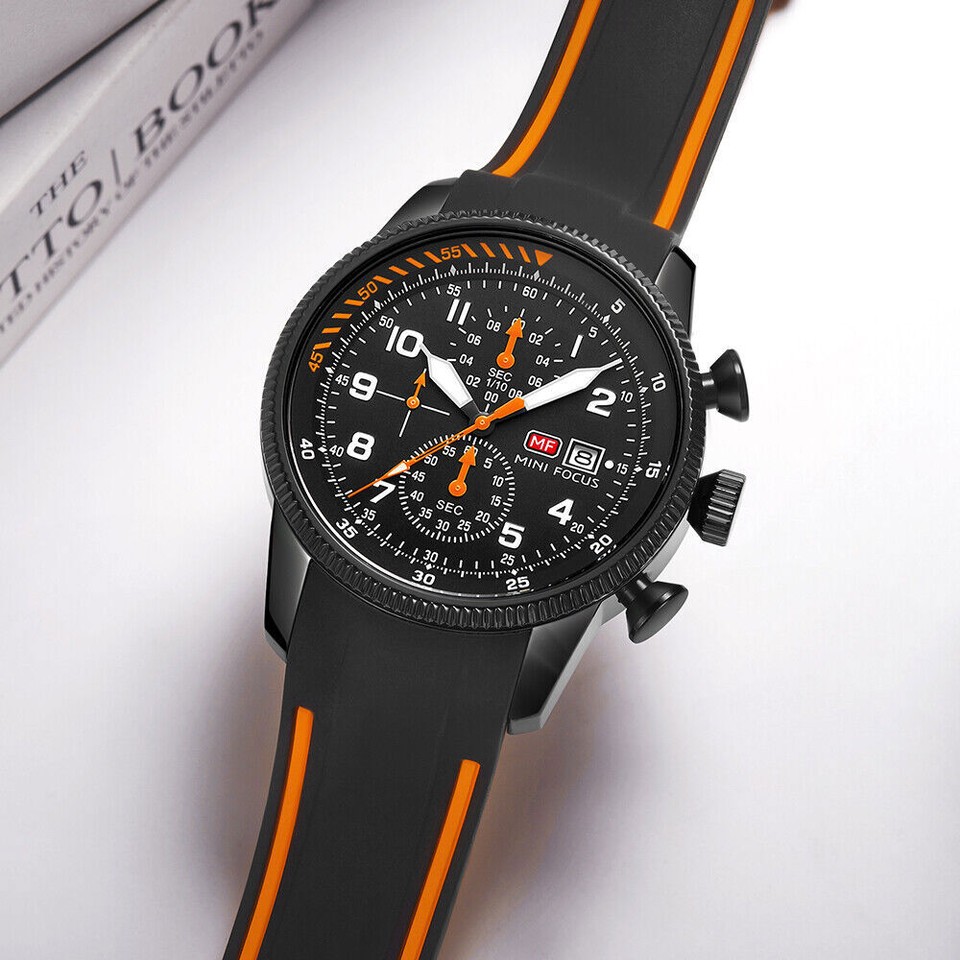 MINI FOCUS Men Watch Chronograph Silicone Wristwatch Luminous Hands ...
