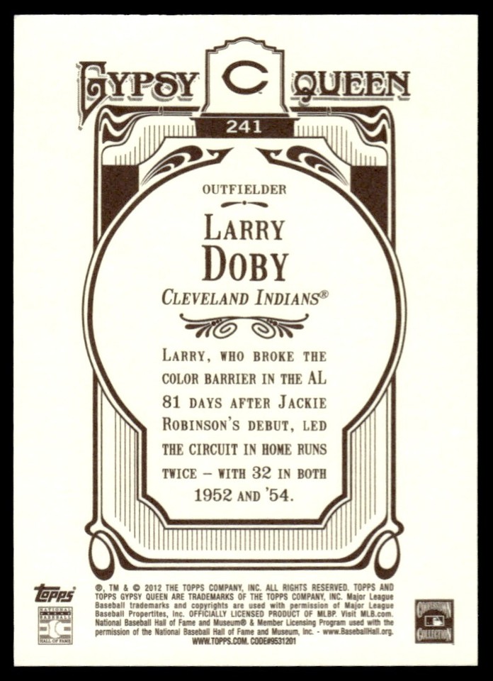 2012 Topps Gypsy Queen Framed Larry Doby Cleveland Indians #241 | eBay