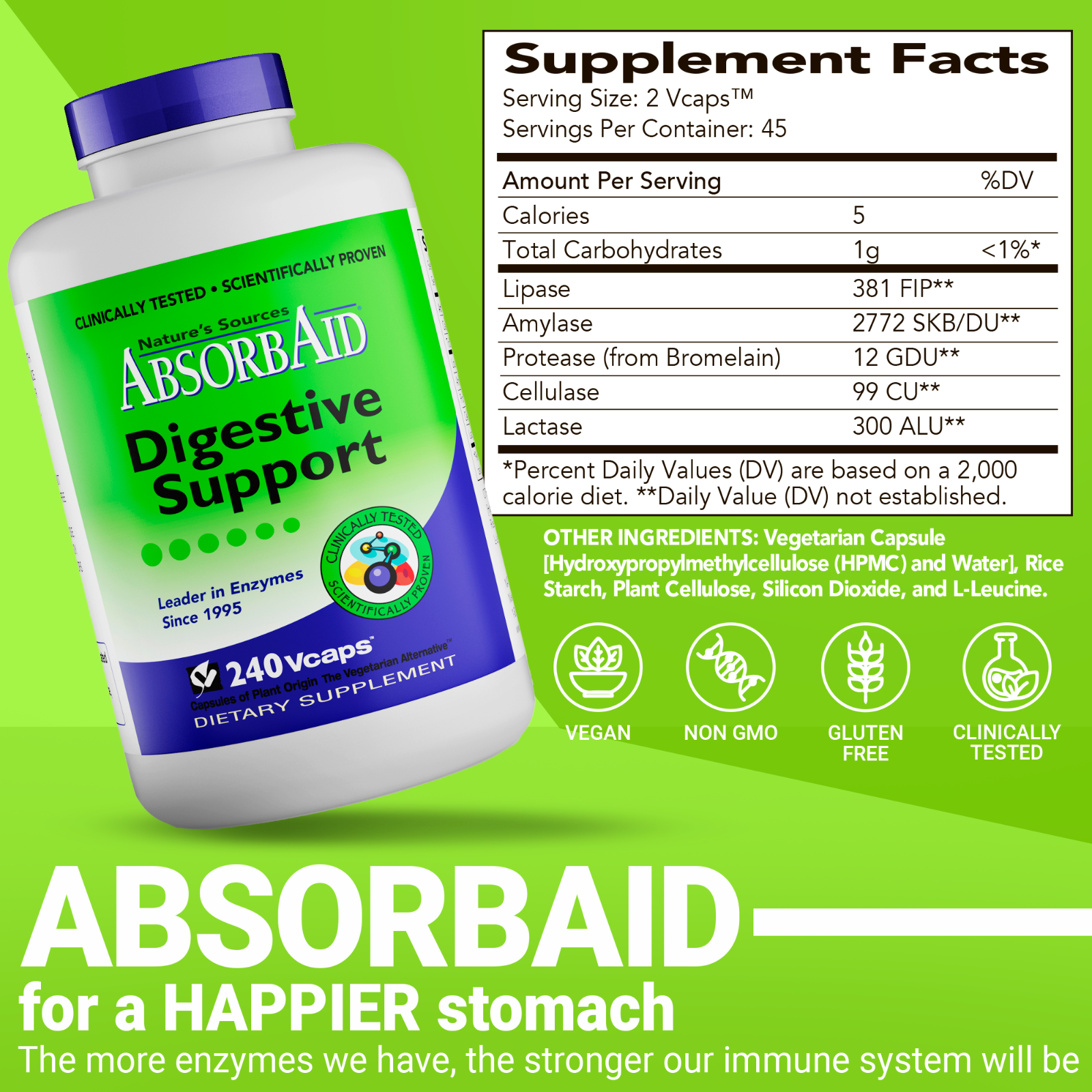 AbsorbAid Natural Digestive Enzyme relief for gas, bloating, acid ...