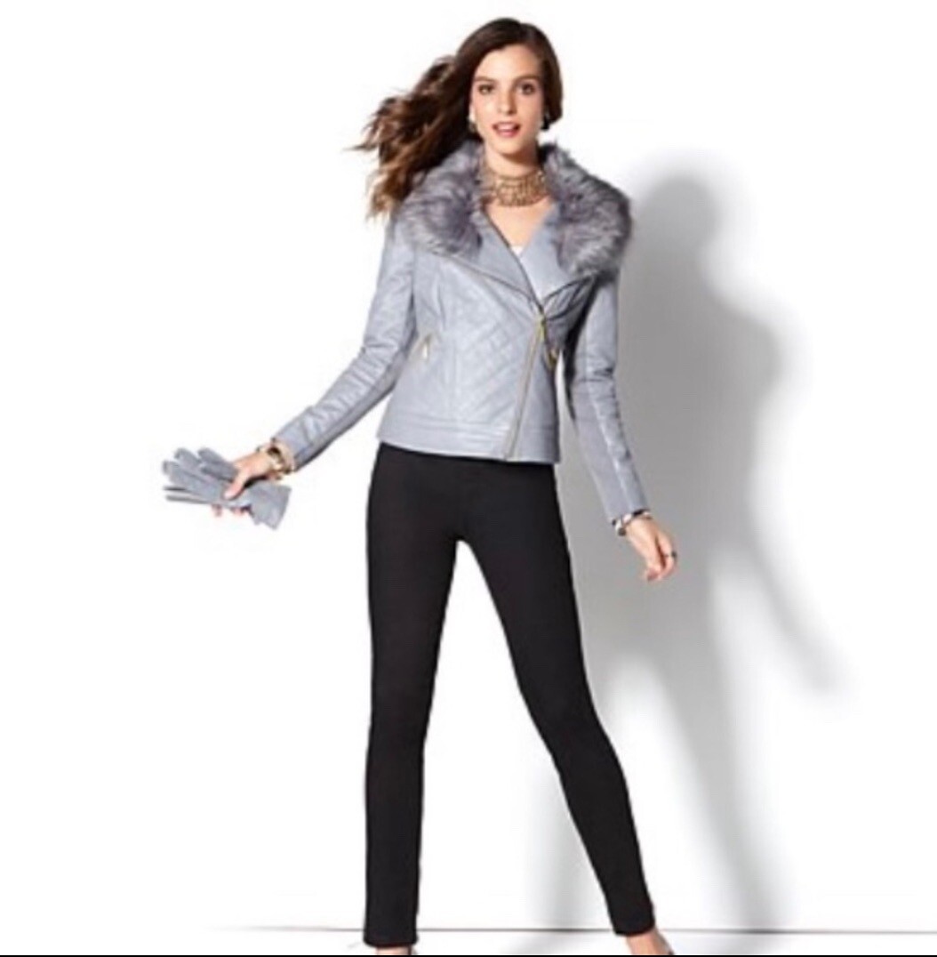 Iman | Gray Leather Coat | Detachable faux fur collar and MATCHING ...