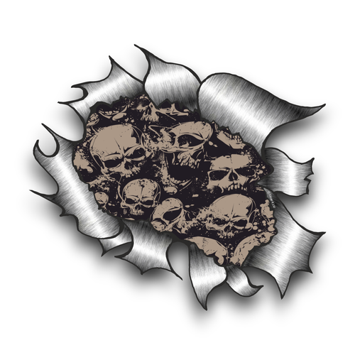 Brown Gothic Skull Repeat Pattern Ripped Metal Vinyl Sticker Decal ...