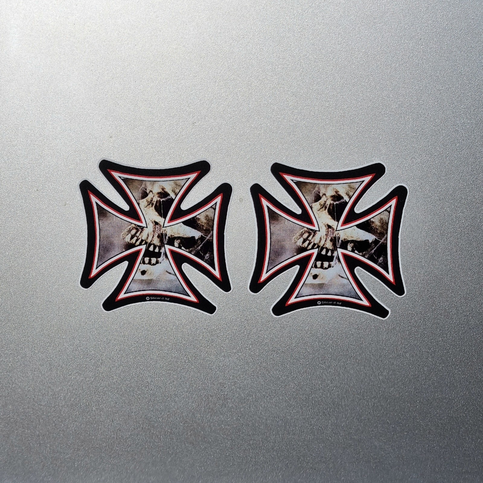 2x Skull in Cobwebs Iron Cross Vinyl Sticker Decal For Car Van Helmet ...