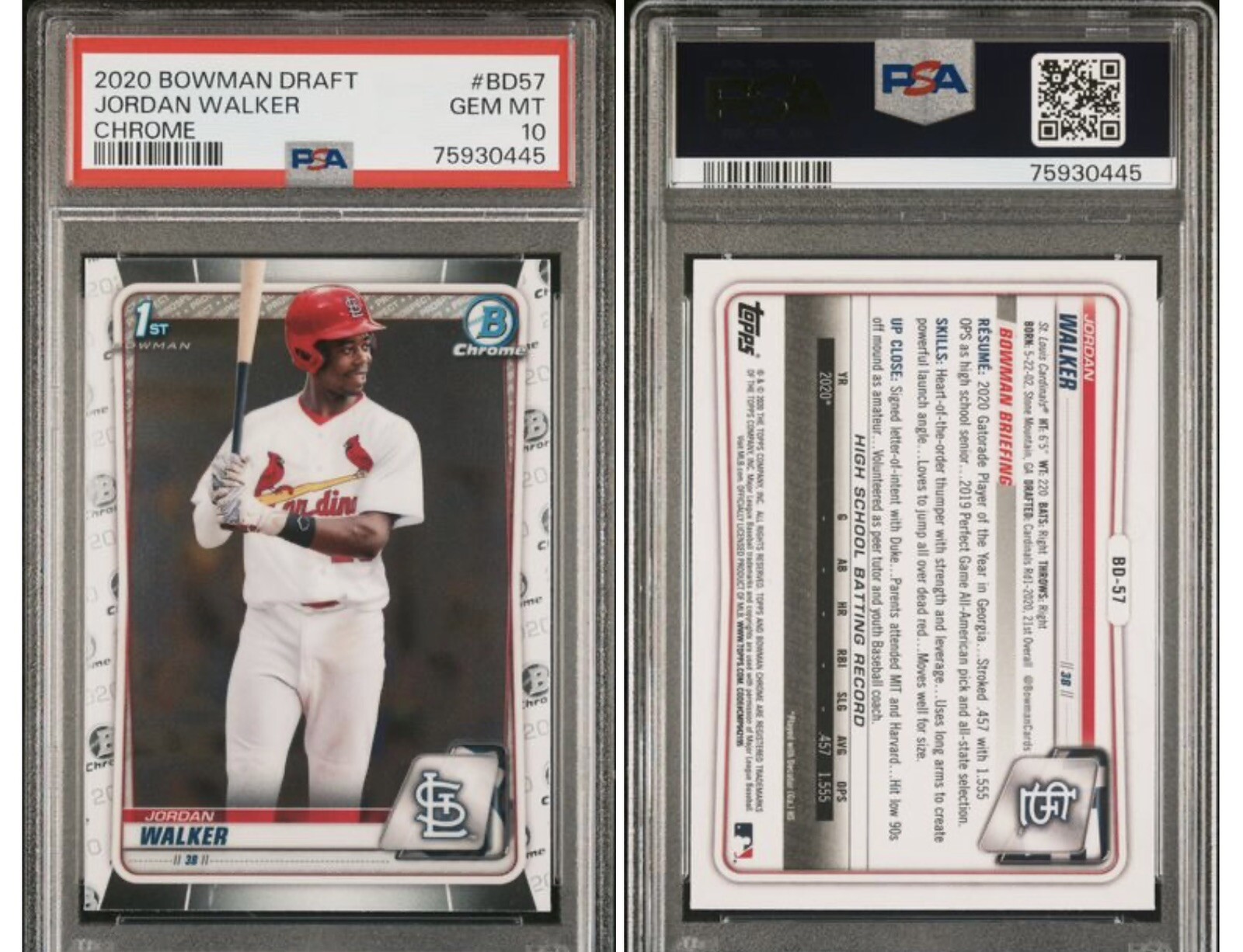 2020 Bowman Draft #BD57 JORDAN WALKER Chrome 1st PSA 10 Gem Mint ...