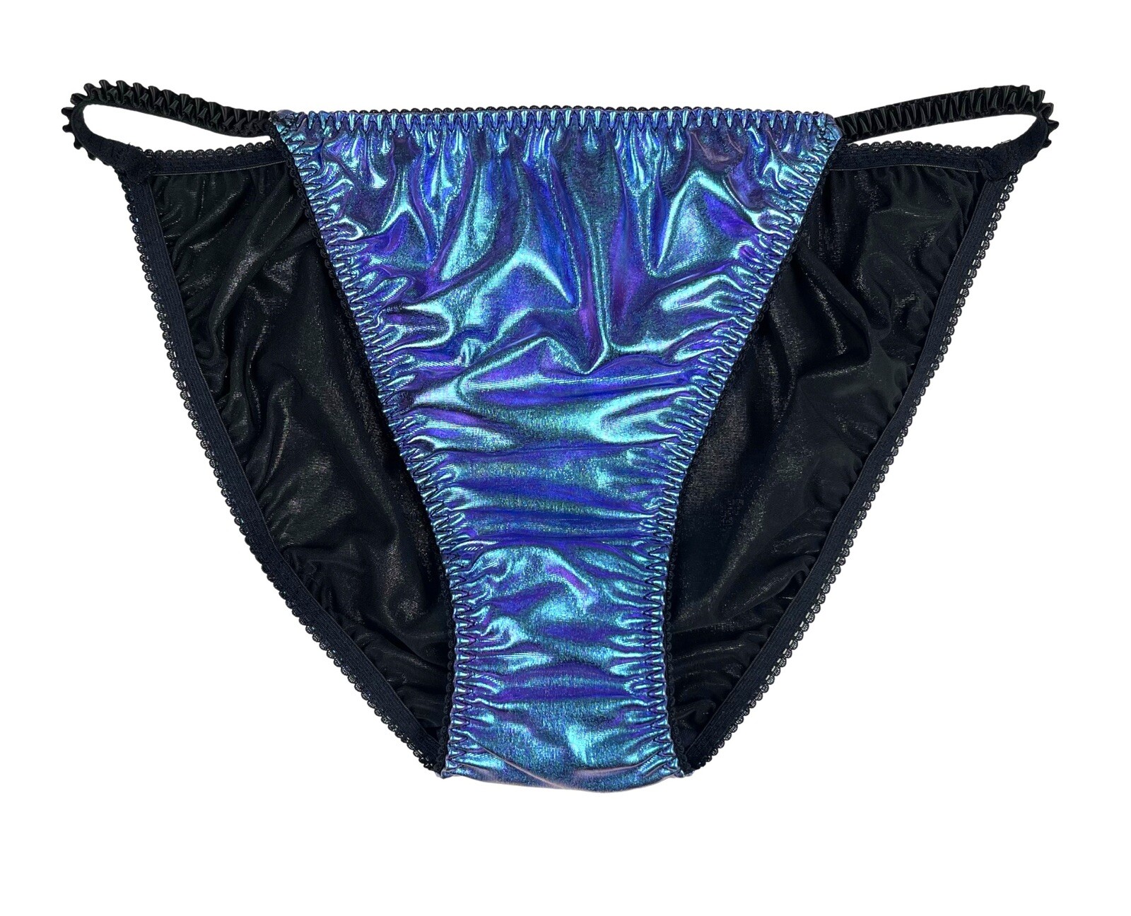 String Bikini Panty Holographic Foil Satin Blue Green… Gem