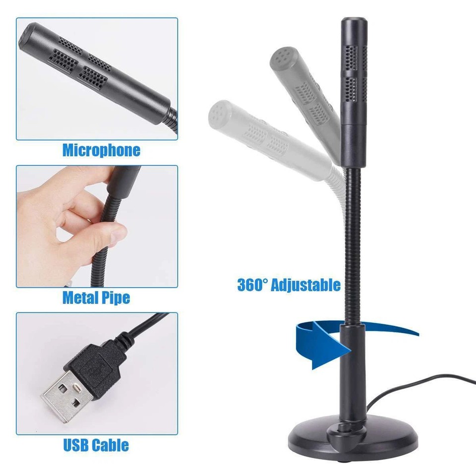 Computer Mini Condenser Microphone USB Stand Recording Mic For PC ...