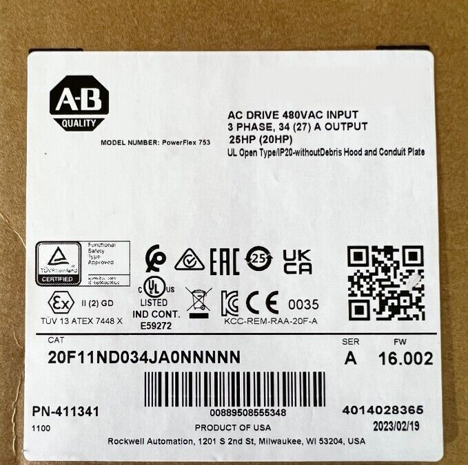 NEW ALLEN BRADLEY PowerFlex753 AC Drive 20F11ND034JA0NNNNN FREE SHIP | eBay