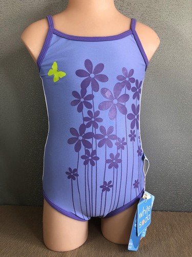 BNWT Girl Sz 5 White Soda Purple Flower Full Back One Piece Swim ...