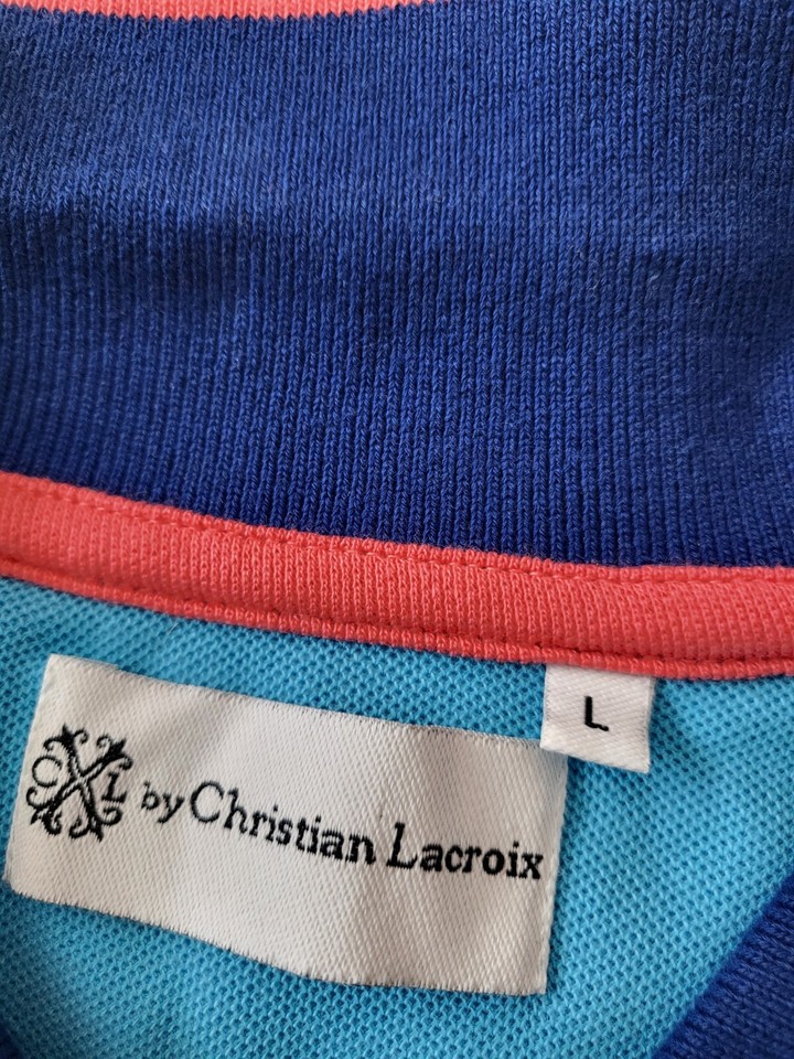 Christian Lacroix Men`s short sleeve Polo shirt Size L Blue Cotton mesh ...