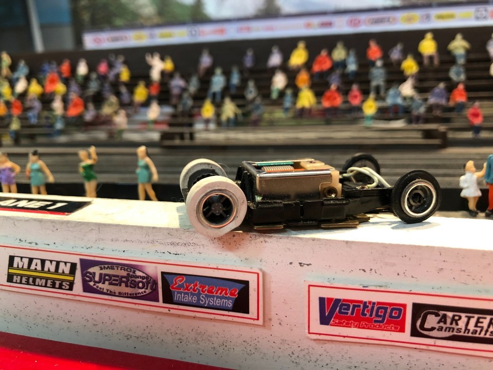 HO slot car, Tyco Pro brass pan 1.7 chassis 9.2 mph, very good ...