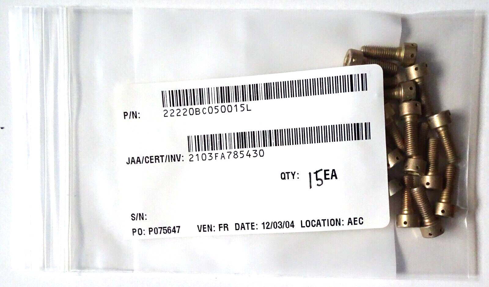 Eurocopter Airbus METRIC SCREWS 22220BC050015L QTY15 AS350 AS365 H125 ...