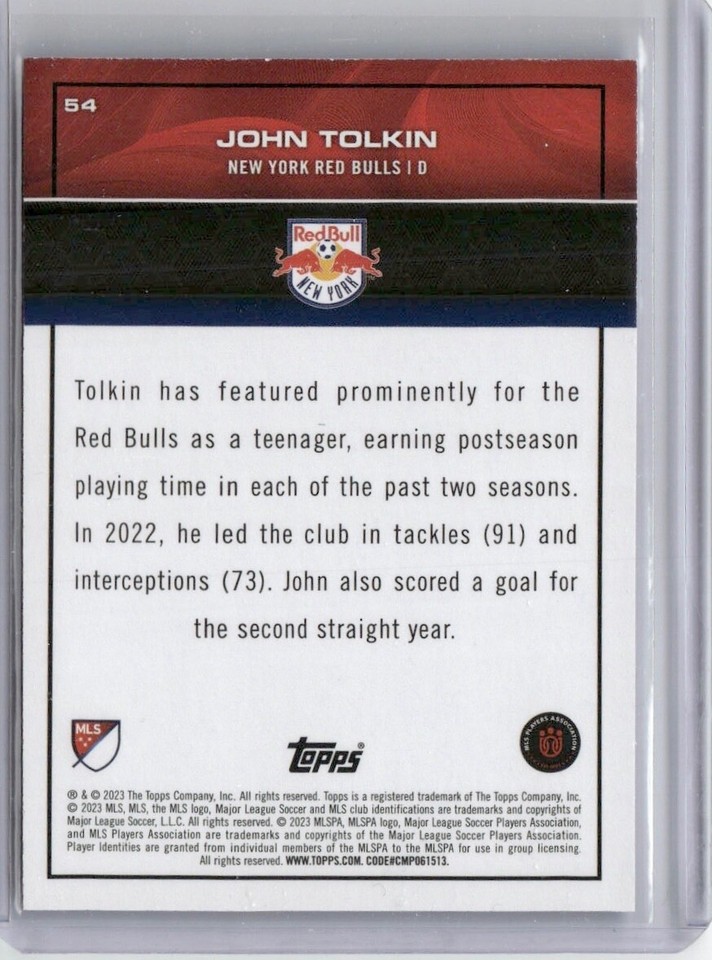 2023 Topps MLS Rookie RC John Tonkin NY Red Bulls Blue Foil *22 Under ...