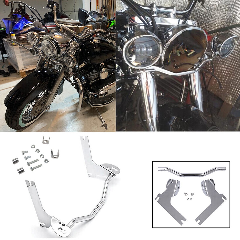 Chrome Spot Fog Passing Light Bar Mount Bracket For Harley Softail ...