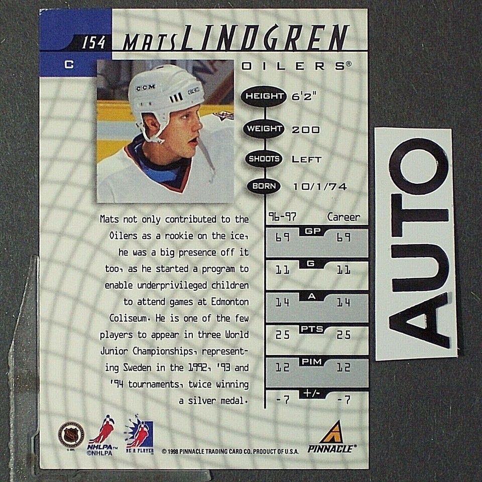 MATS LINDGREN AU 1997-98 Be A Player Autographs #154 Edmonton Oilers | eBay
