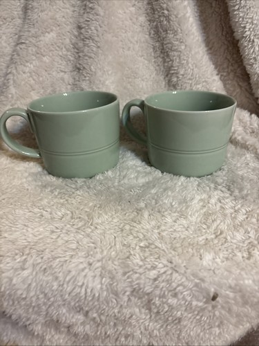 Set Of 2 Crate & Barrel Light Green Mugs Aaron Probyn Grey Coffee Cups ...
