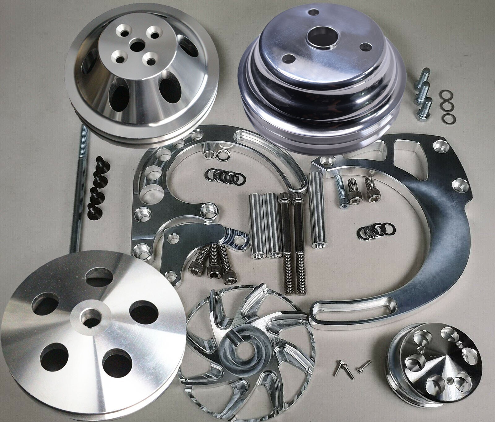 Aluminum SBC V-Belt Kit Power Steering 283-400 Chevy Small Block Long ...