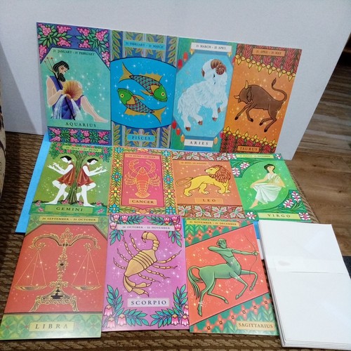 12 Vintage Quality Crest The Horoscope Set Happy Birthday Greeting ...