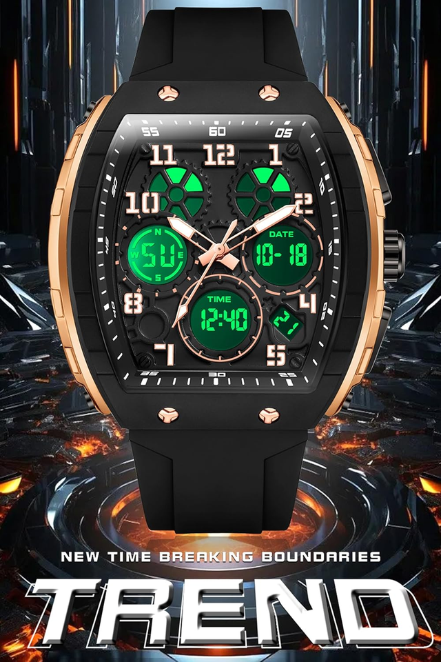 Designer Men's Watch – Rectangle Dial, Digital Analog, Stopwatch ...