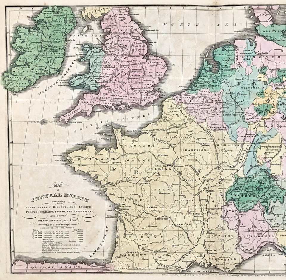1832 CENTRAL EUROPE Map STUNNING ORIGINAL France England Austrian ...