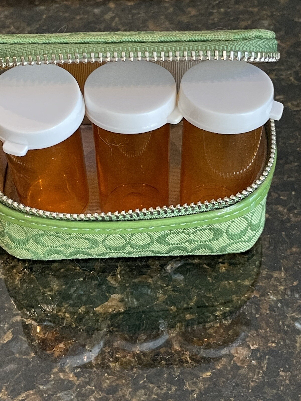 COACH Triple Pill Case Green Signature C's With Green Trim | eBay