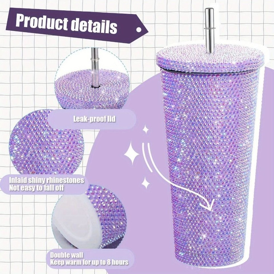 Rhinestone Thermos Bottle Travel Glitter Coffee Cup Stainless Steel ...