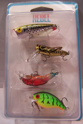 4 pc REBEL FISHING LURES TEENY POP R CRICKHOPPER WEE CRAWFISH GREEN WEE ...