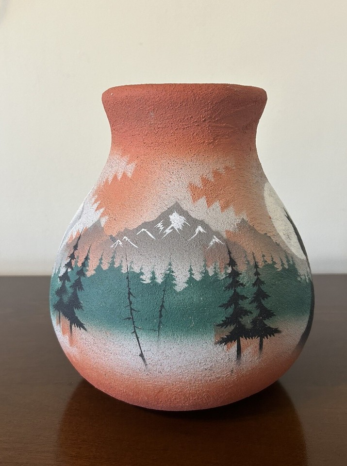 VTG Navajo Native American Pottery Benally Dine Large 9.5” Howling Wolf ...