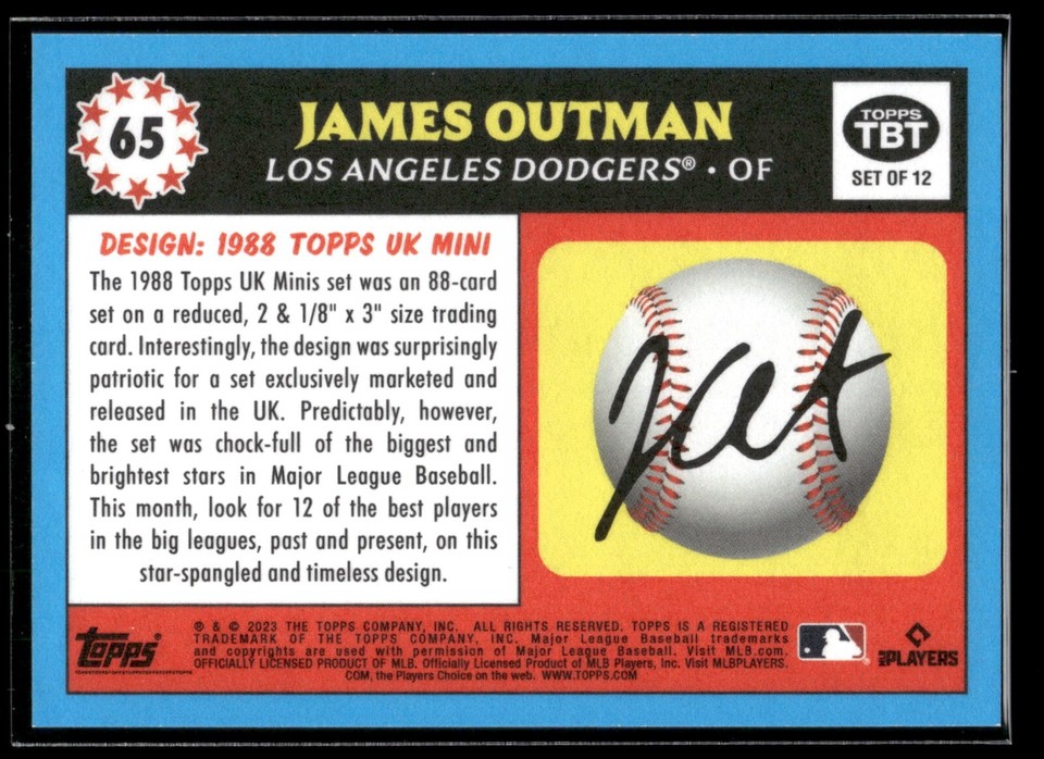 2023 Topps Throwback Thursday James Outman ROOKIE CARD SP Dodgers #65 ...